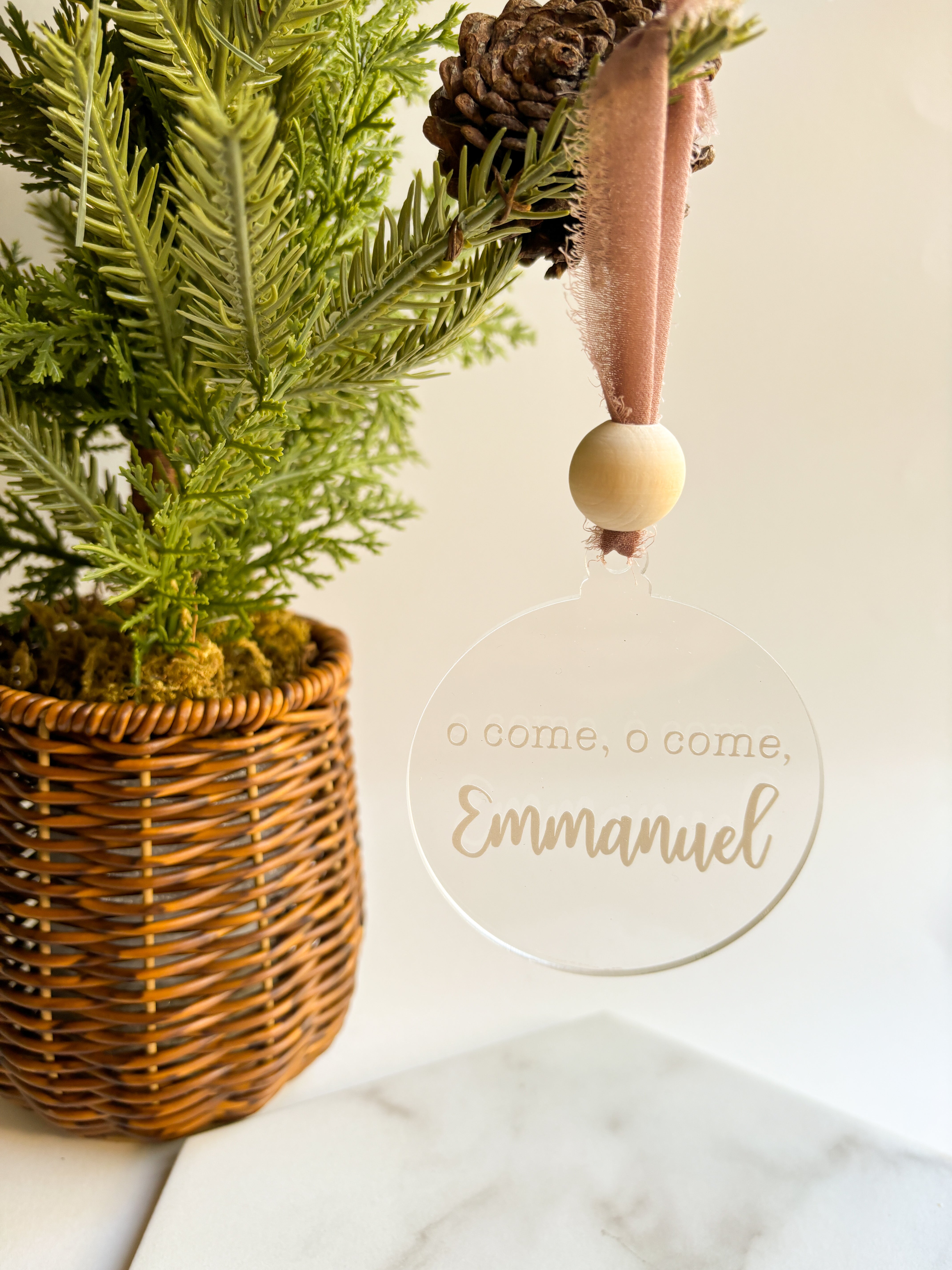 Ornament-O Come, O Come, Emmanuel Circle, White Lettering – Bluebonnets ...